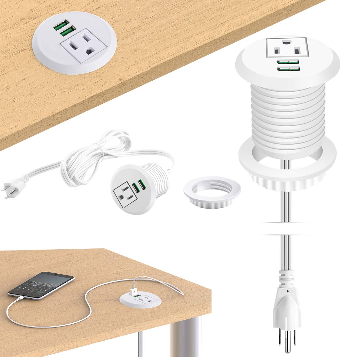 Snapklik.com : Desktop Power Grommet,Desk Grommet Outlet 2 Inch Hole ...