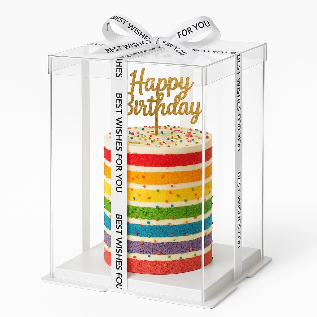 Amazon.com: Sweet Degrees Clear Plastic Cake Box 13"x13"x19.5" | Ribbon ...