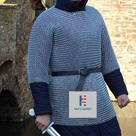 Chain Mail Medieval Haubergeon Half Sleeve Shirt Mild Steel 10 mm ...