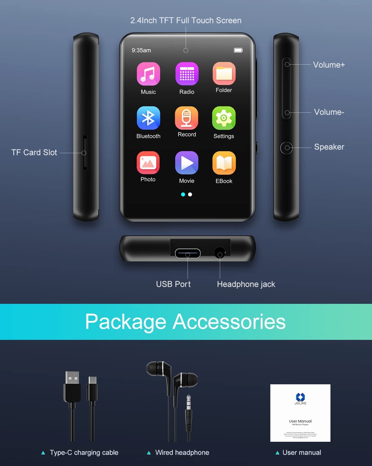 64GB MP3 Player With Speaker 64GB Bluetooth MP3 Player – Full Touch 2.4 ...