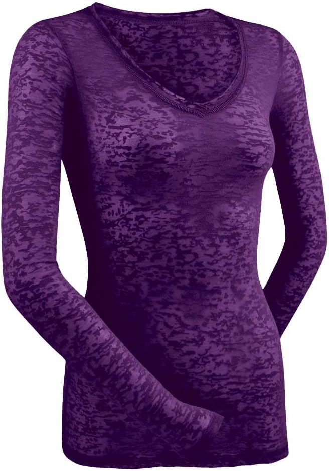 Kavio! Women Burnout Raw Edge V Neck Long Sleeve Purple M at Amazon ...