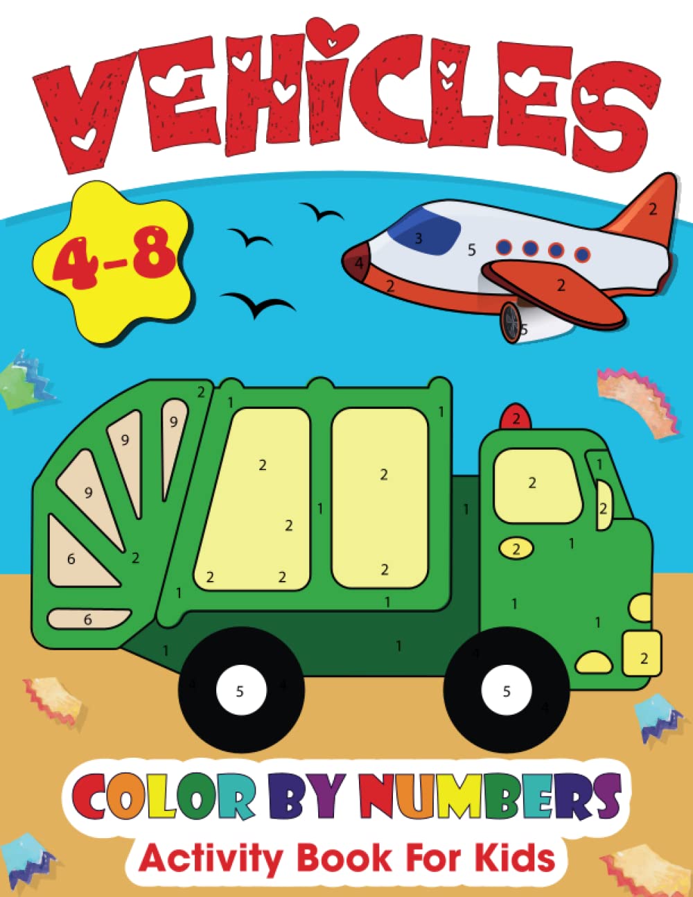 Vehicles Color By Numbers Activity Book For Kids: 50 Easy Vehicles ...