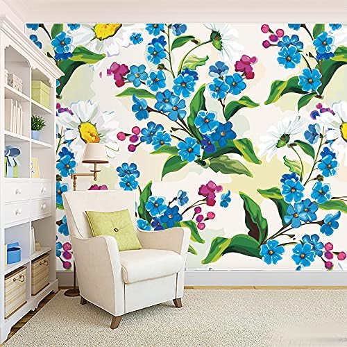 FLORAL DECOR Peel & Stick Self-Adhesive Colorful Bright Blue Wallpaper ...