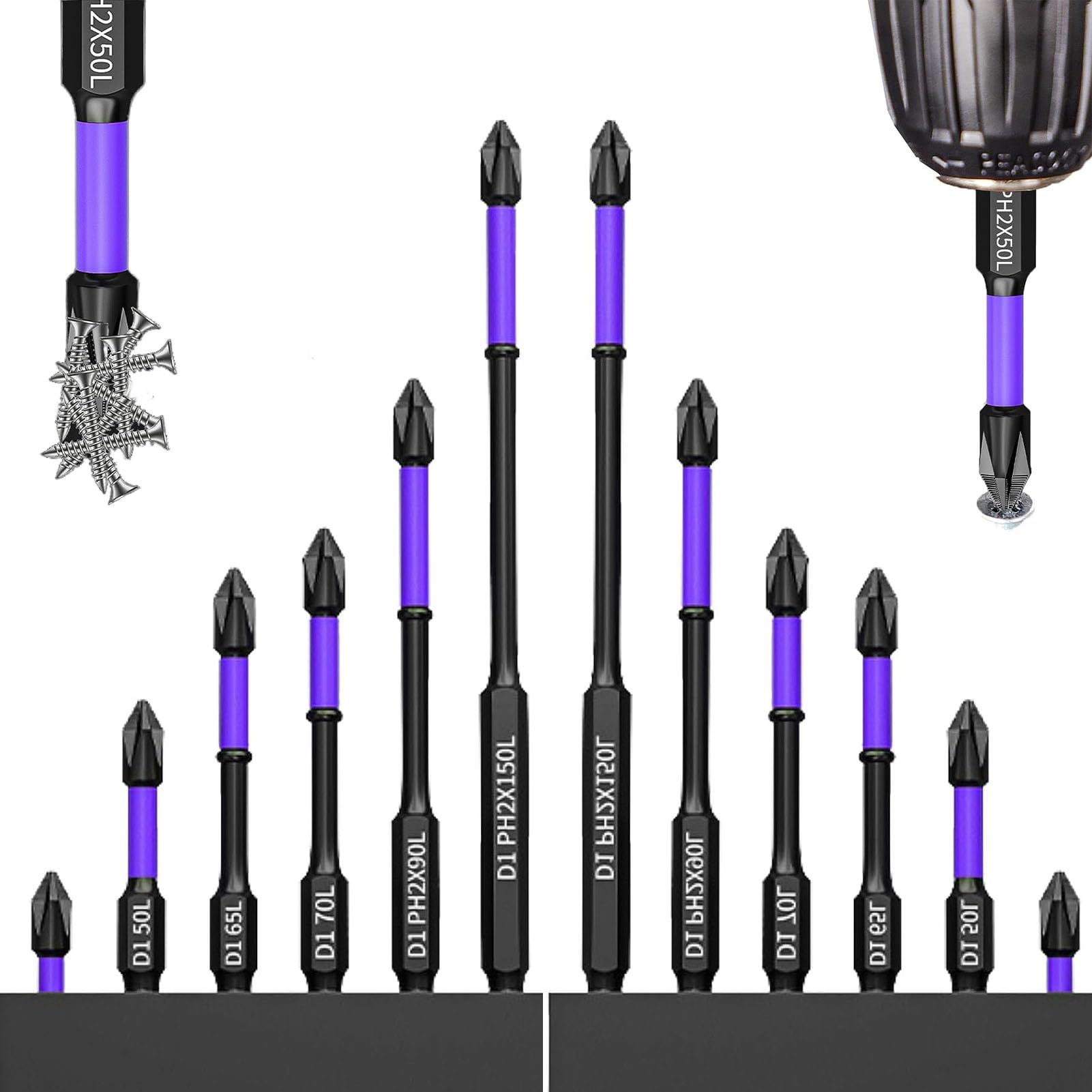 D1 Anti-Slip and Shock-Proof Bits with Phillips Screwdriver Bits ...