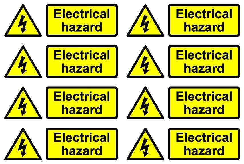 Electrical hazard safety sign - Pack of 8 150mm x 50mm Self adhesive ...