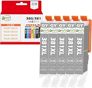 Amazon.co.jp: 【korin本舗】BCI-381GY 互換インクカートリッジ キャノン(Canon)用 プリンター インク BCI-381XL BCI-381 381 合計5本 ...