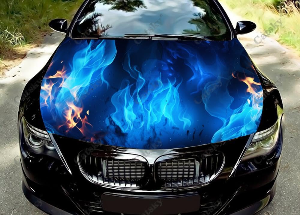 Amazon.com - Blue Fire Burning Flame Car Hood Decal Car Decals Vinyl ...