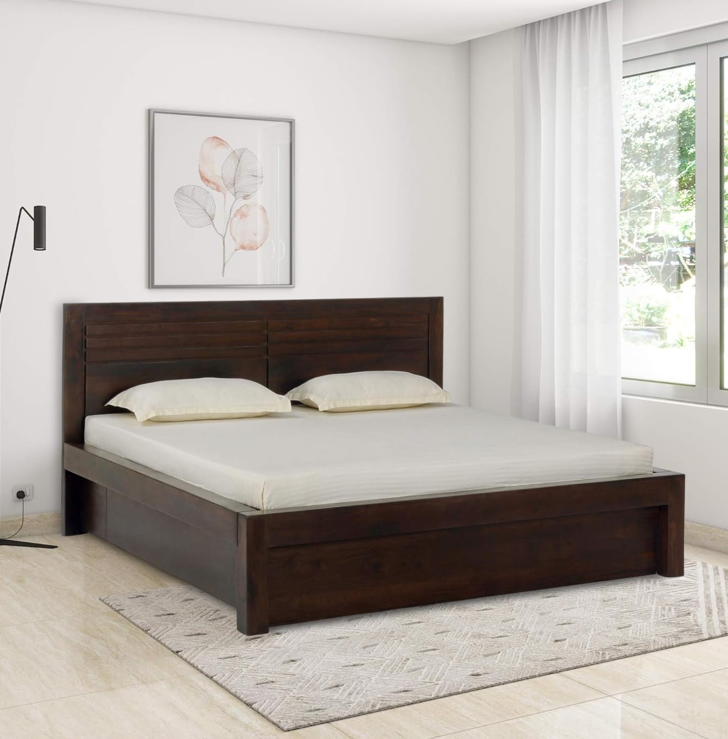 Buy WOODSTAGE Sheesham Wood Arlene Queen Size Bed with Drawer Storage ...