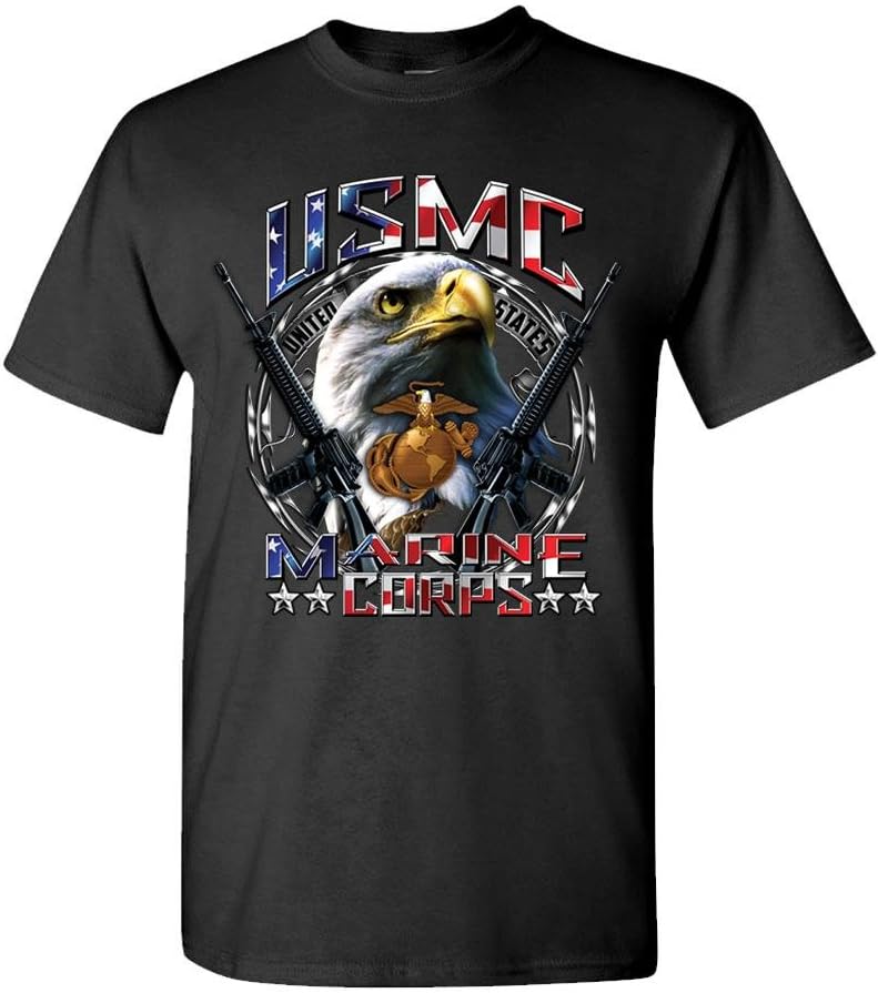 Amazon.com: USMC Marine Corps Barbed Wire Eagle - Mens Cotton T-Shirt ...