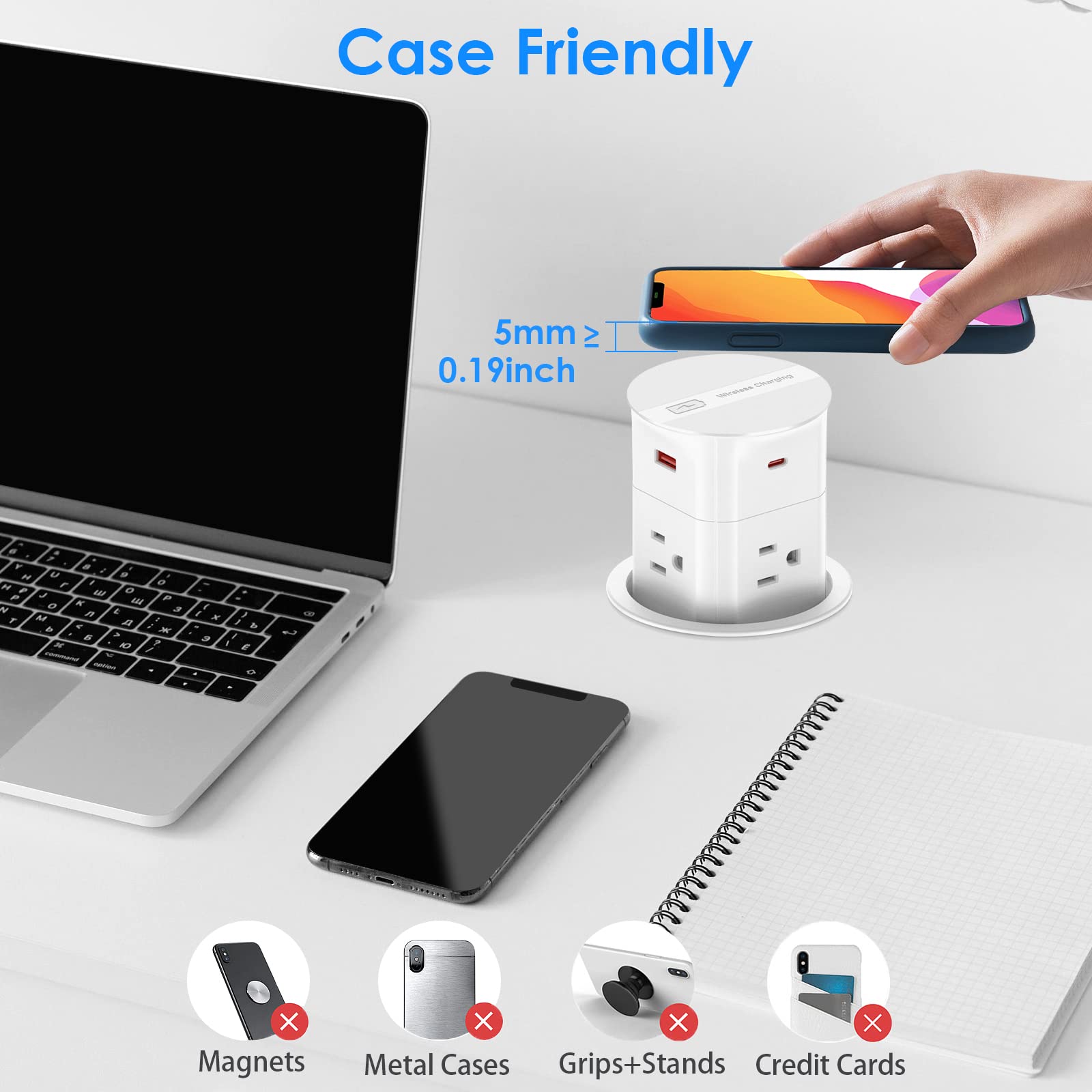 ANNQUAN Automatic Pop Up Countertop Outlet with 15W Wireless Charger,4 ...