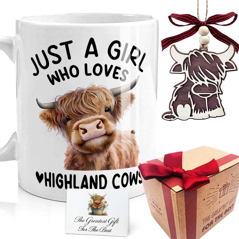 Amazon.com: Highland Cow Mug Gifts Set for Cow Lovers, Just a Girl Who ...