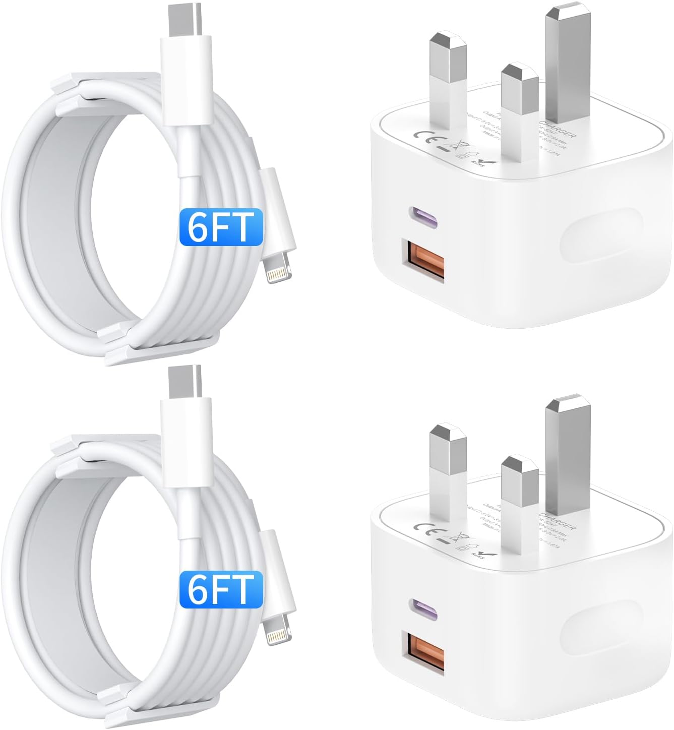 SANYEYE iPhone Charger,2Pack [Apple MFi Certified] 20W USB C and Wall ...