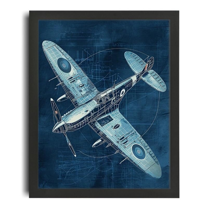 Spitfire Blueprint Poster Vintage Plane Art Print WWII Artwork British ...