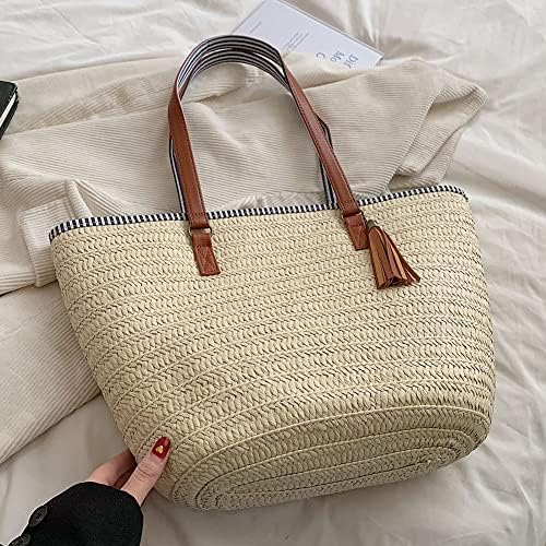 TIAASTAP Strohtaschen Damen, Sommer Strandtasche Stroh Groß Geflochten ...