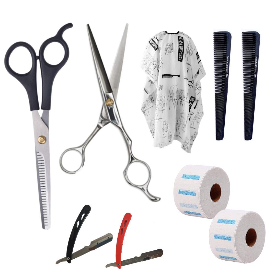 Doberyl Complete Professional Hair Styling 9pcs Kit at Home. Scissors ...
