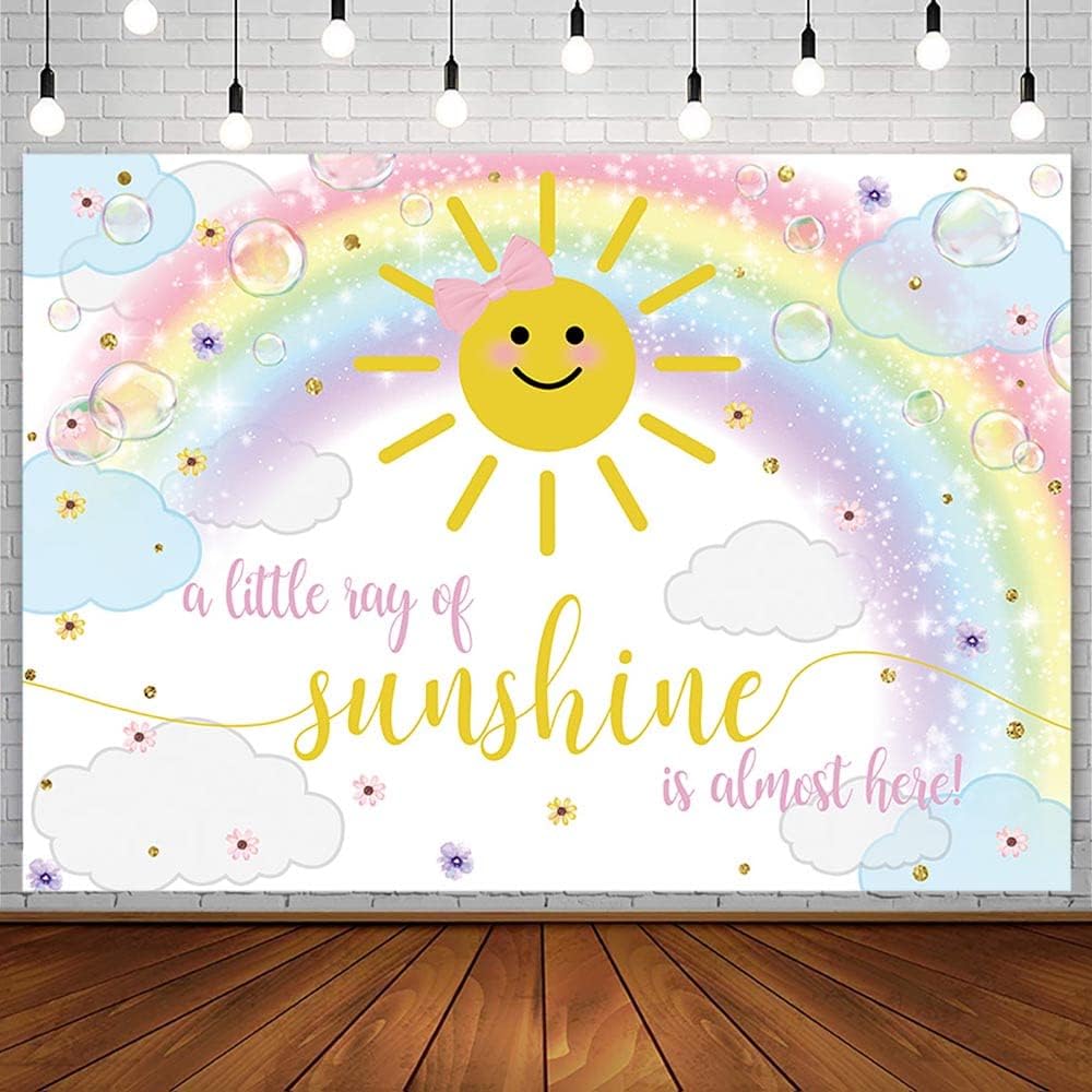 Amazon.com : Mocsicka Sunshine Baby Shower Backdrop Boho Rainbow Baby ...
