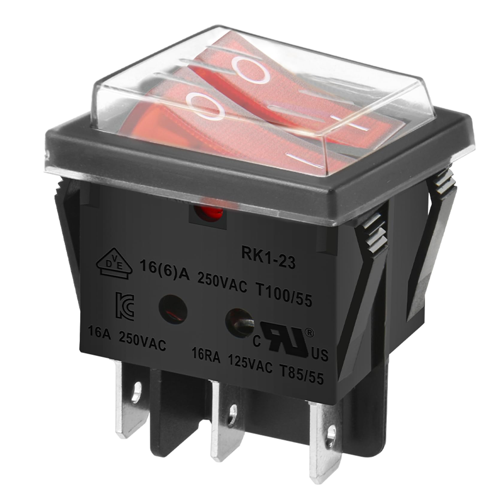 Snapklik.com : Heschen Double Rocker Switch SPST ON-Off 6 Terminals Red ...