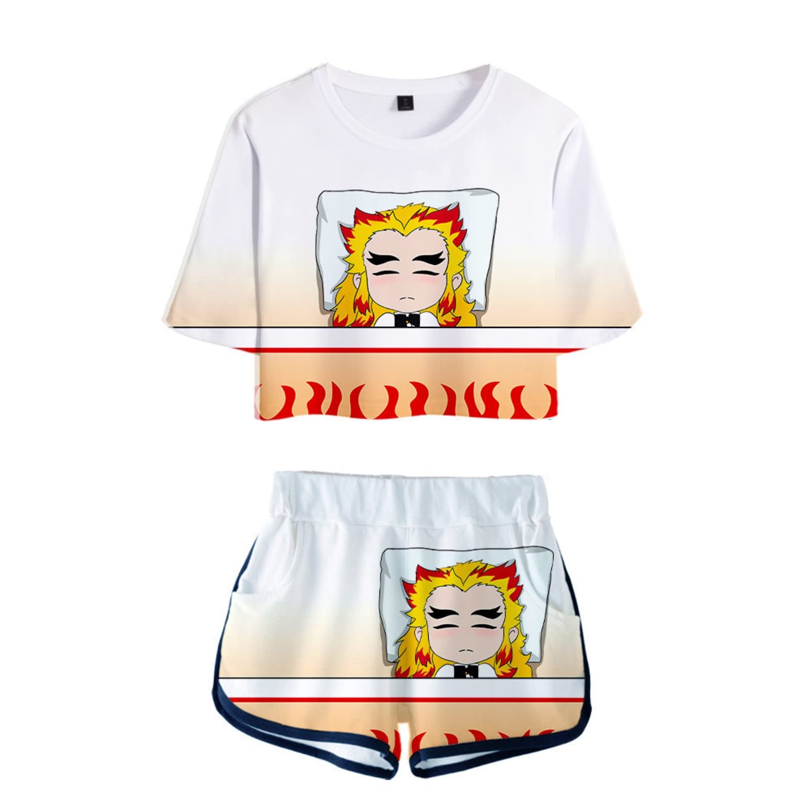 Buy Manga Demon Slayer Shirt and Shorts Set Nezuko Cute Crop Top Set ...