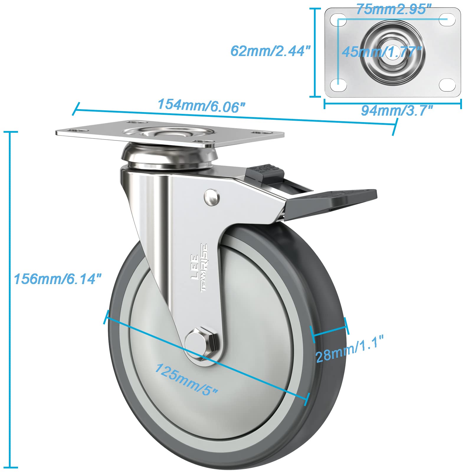 Snapklik.com : 5 Inch Casters Set Of 4 Heavy Duty Plate Caster Wheels