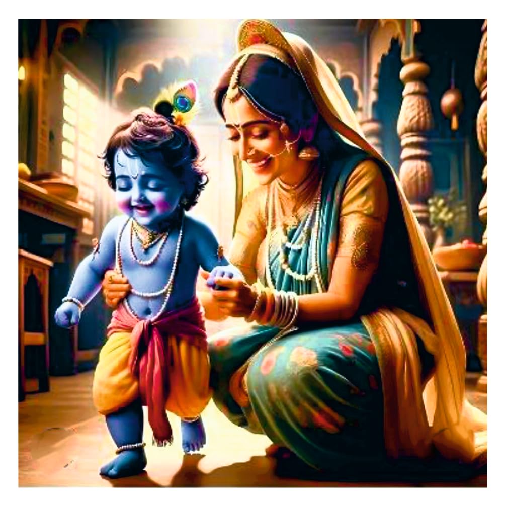 Akki Wold Little Smiley Krishna Childhood with Yashoda ji Wall Poster ...