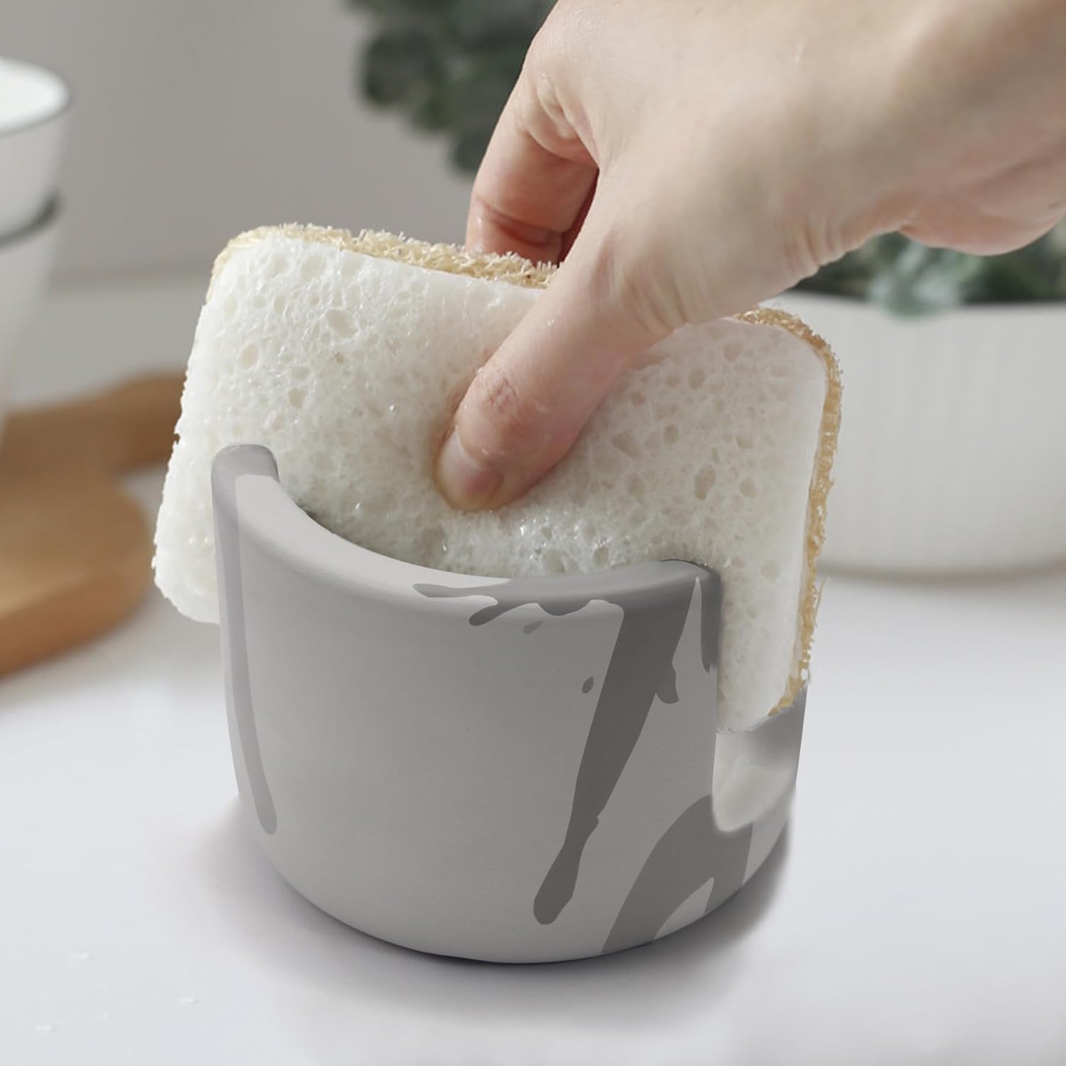 Amazon.com: Coengwui Diatomite Sponge Holder for Kitchen Sink, Caddy ...