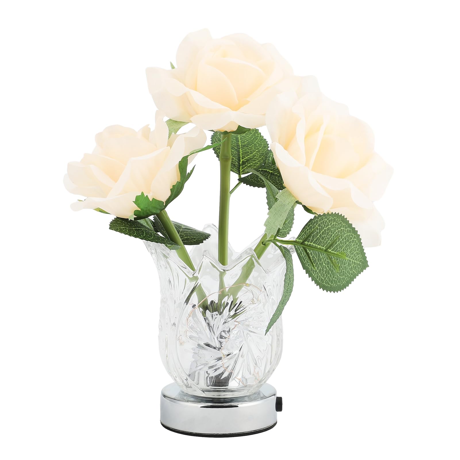 fangange LED Artificial Rose Flowers Table Lamp,Cordless Touch Lamp ...