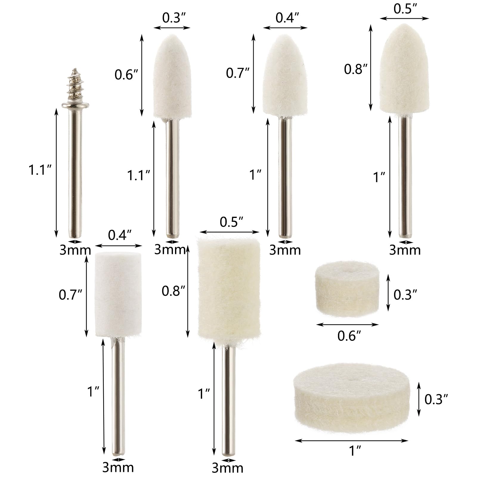 Snapklik.com : Set Of 258 Felt Polishing Buffing Wheel, Wool Felt ...