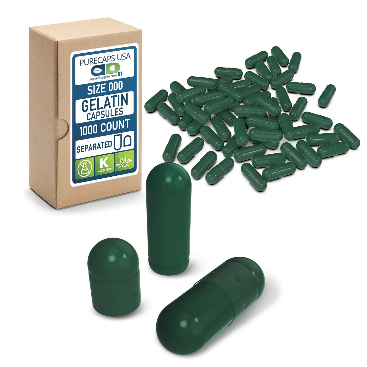 Amazon.com: Purecaps USA - Size 000 Empty Green Gelatin Pill Capsules ...
