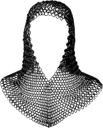 Amazon.com: Chainmail Coif Zinc V-Neck Chain Mail Hood Medieval Templar ...