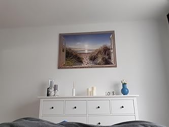 Amazon.de: Bild auf Leinwand mit Fenster-Motiv Fensterblick Dünenweg | 120 x 80 cm, Farbig, quer ...