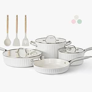 Amazon.com: 10Pcs Nonstick Cookware Set, Ciwete Tri-Ply Ceramics ...