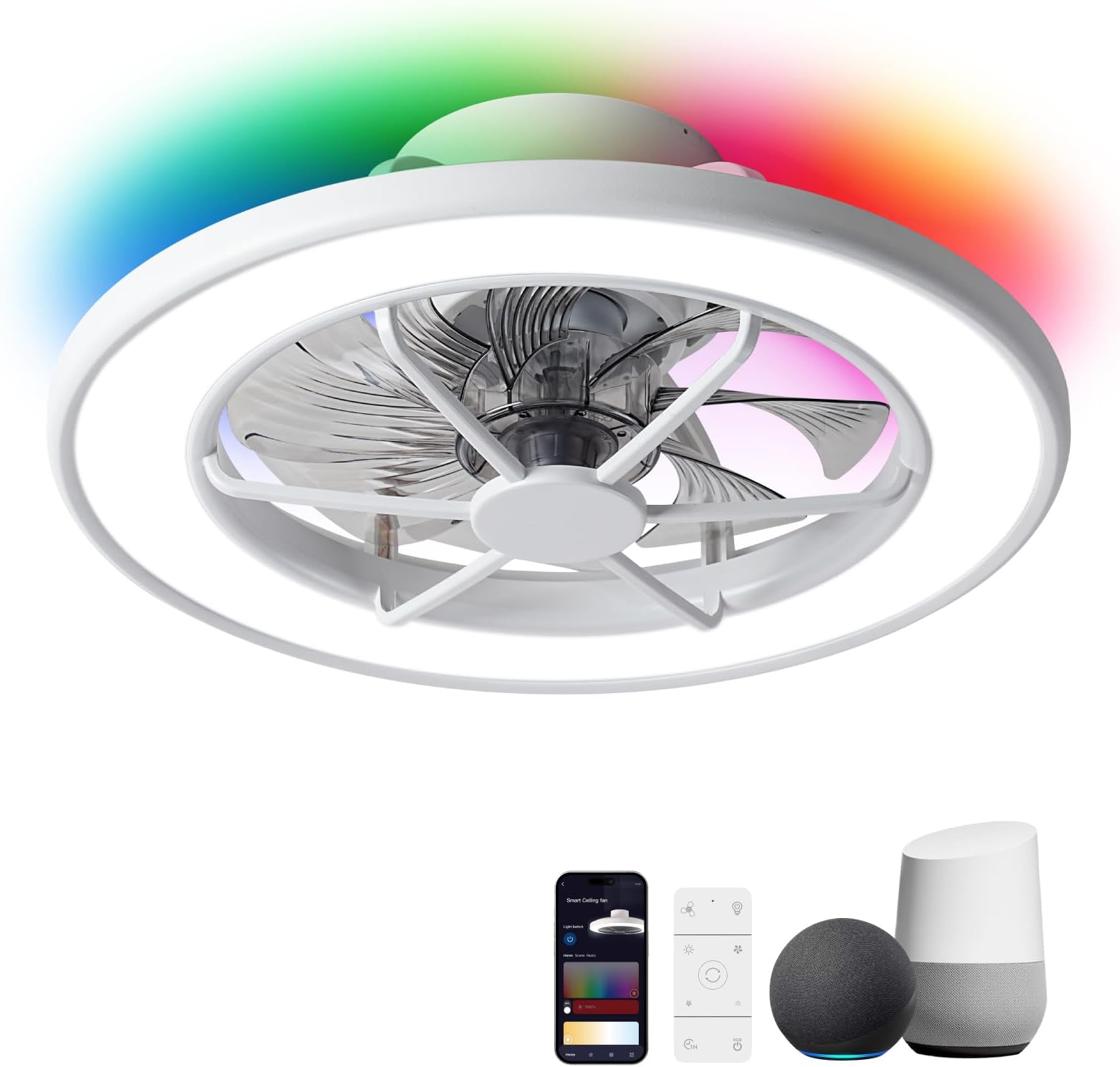 REDSTAR 16" RGB Dimmable Led Ceiling Fan, Enclosed Ceiling Fan with ...