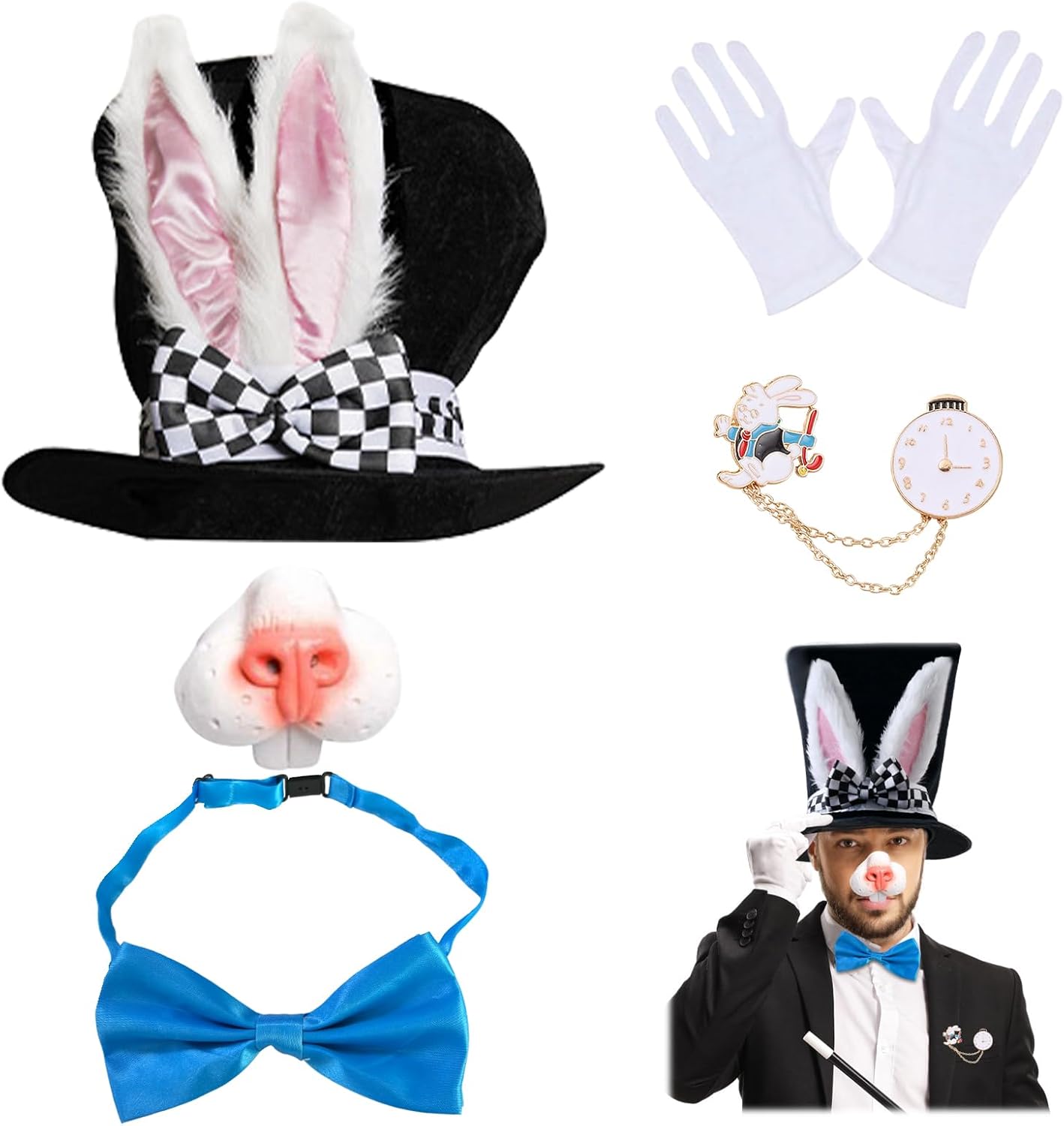 Easter Bunny Costume for Adult Kid Bunny Dress Up Set with Rabbit Nose ...