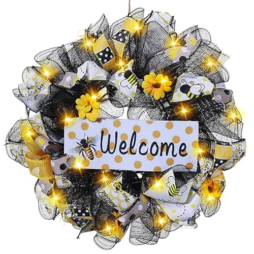 Amazon.com: Happy Bee Day Decorations Bees Sunflower Wreaths for Front ...