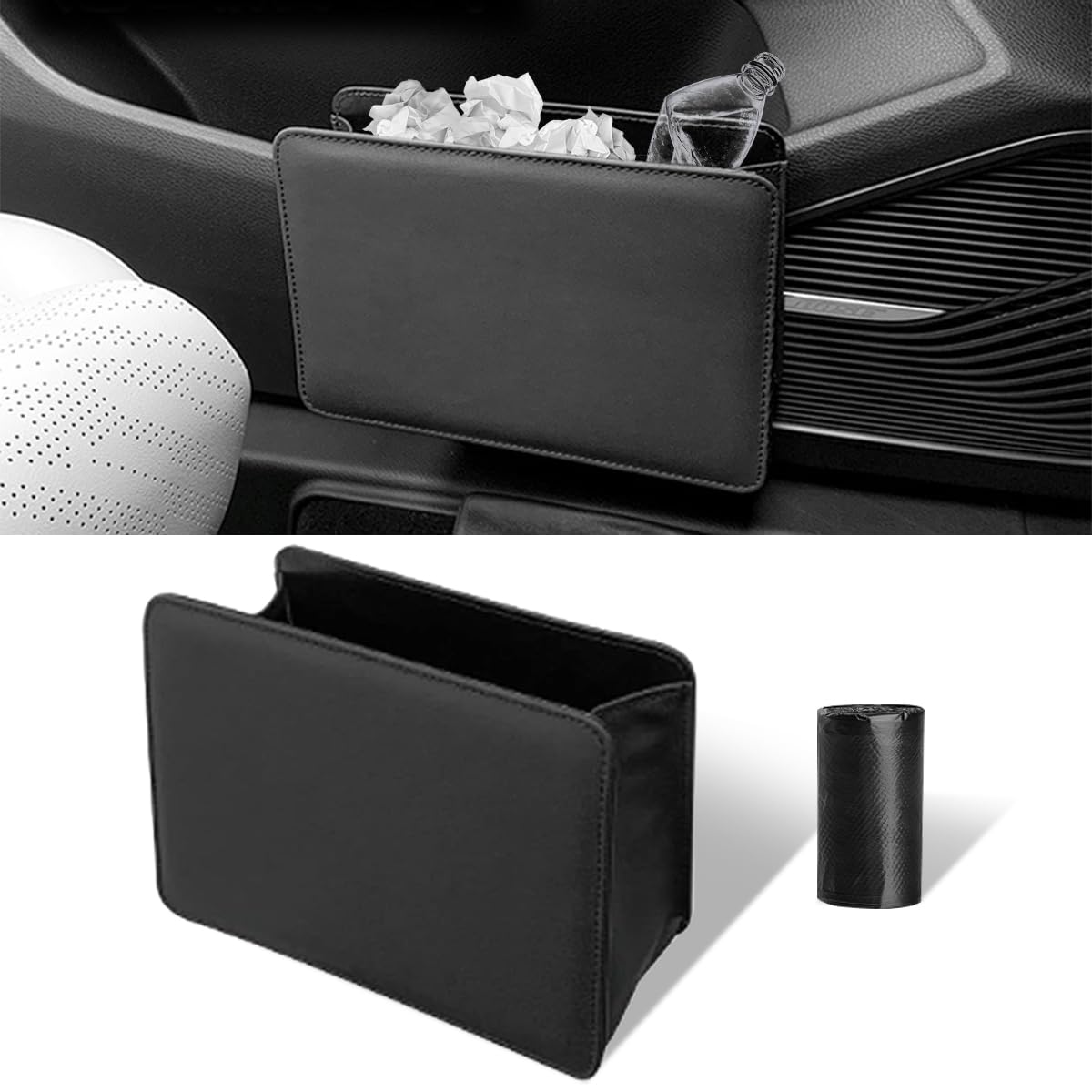 Amazon.com: GLSOWEE Car Trash Can, Auto Leather Trash Bin Garbage ...