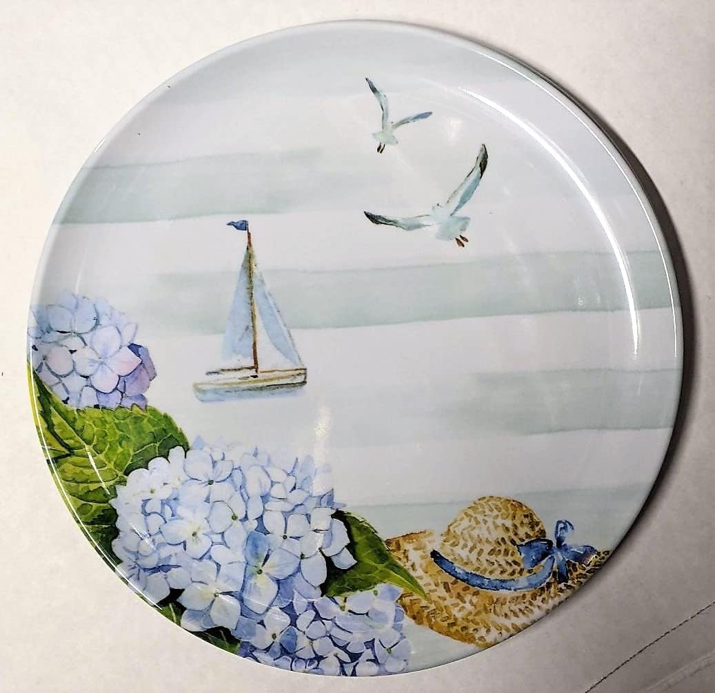Amazon.com | Damask Co. Seaside Hydrangea with Sailboat 100% Melamine Salad, Appetizer or ...