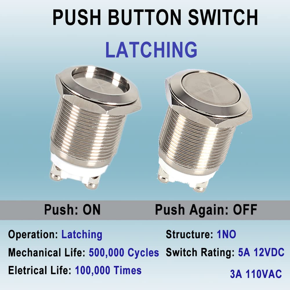 Snapklik.com : 2-Pack 19mm Latching Metal Waterproof Push Button Switch ...