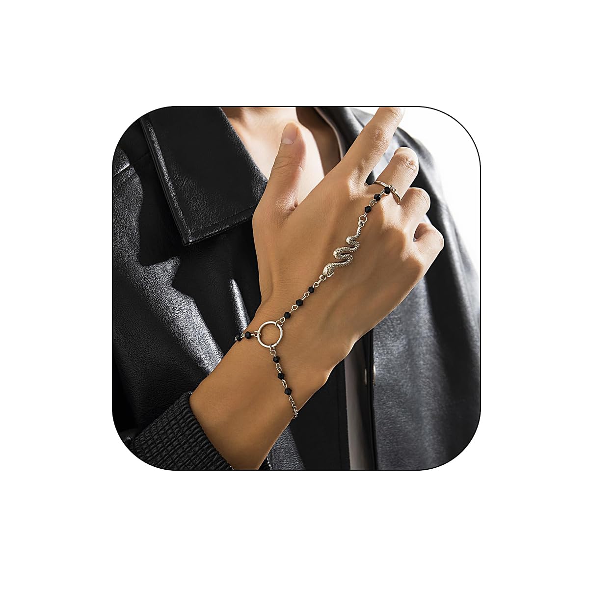 Amazon.com: Bethynas Punk Snake Finger Ring Bracelet Gothic Bead ...
