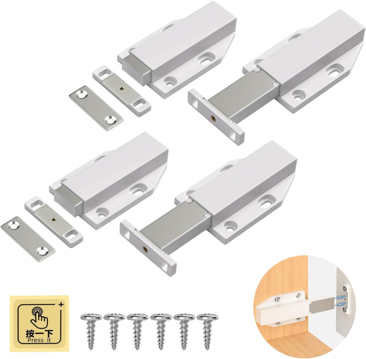 Push to Open Door Catches 2 Pack Magnetic Push Door Catch Cupboard Push ...