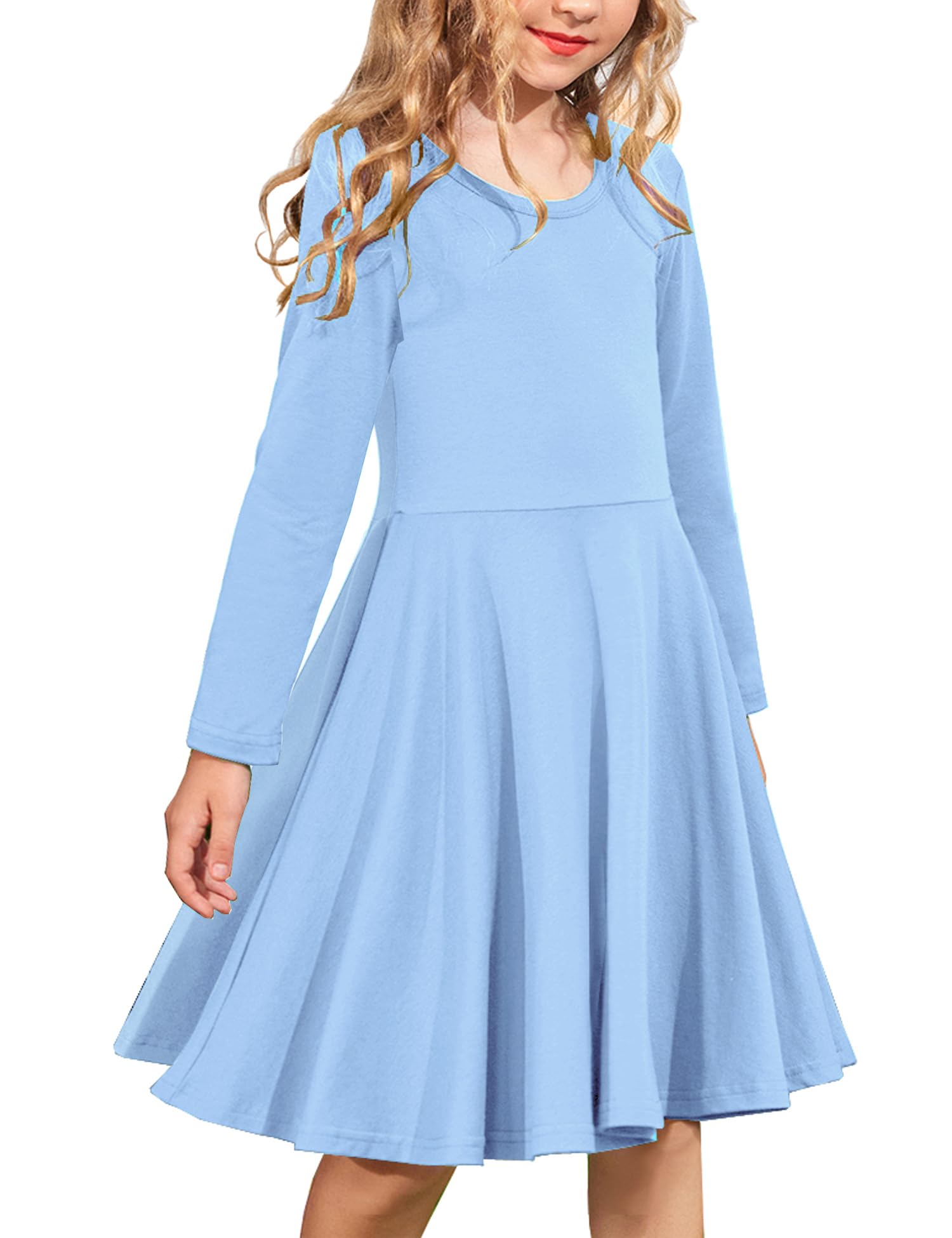 Amazon.com: Arshiner Girls Long Sleeve Stretchy Dress A line Twirly ...