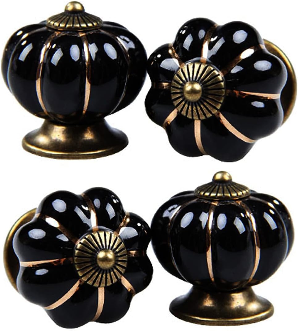 Kelier Ceramic Pumpkin Cabinet Knobs, [4 Pack] Vintage Sleek Pumpkin ...