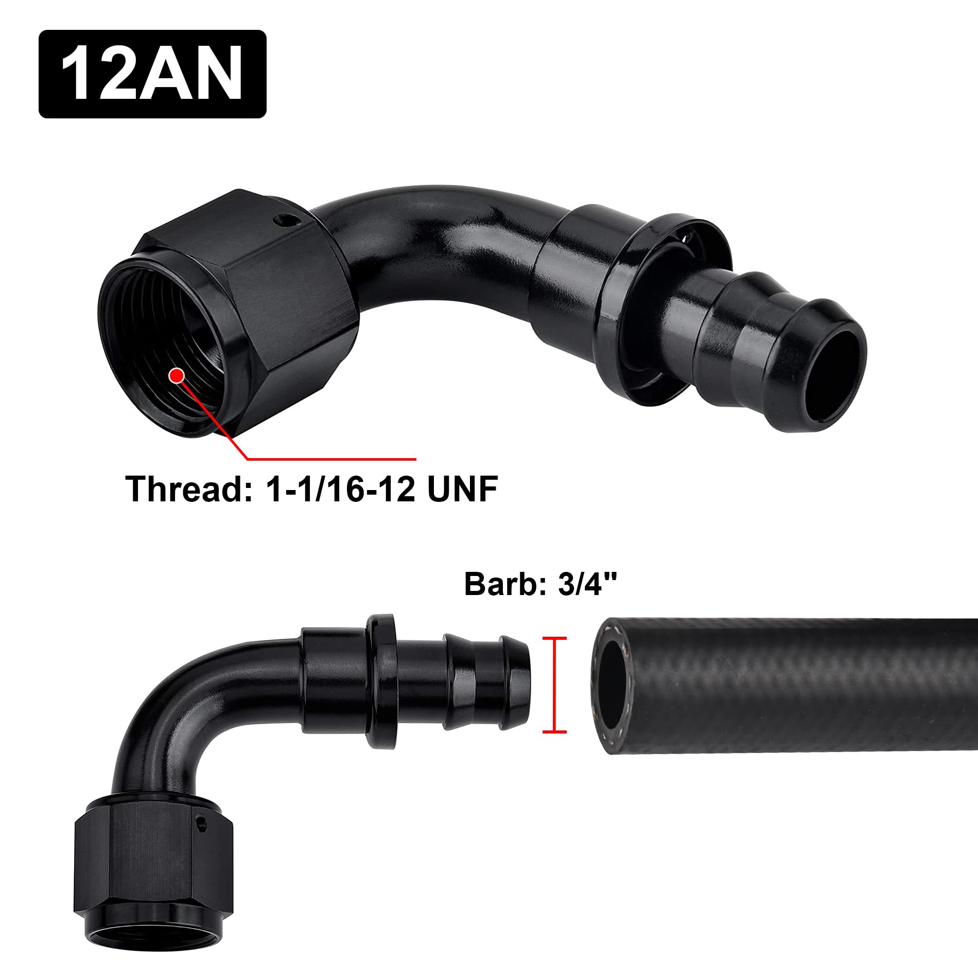 Snapklik.com : 12AN 90 Degree Push Lock Hose Fitting End Black