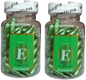 Dinouch Vitamin E Facial Oil Soft Gel Capsules Facial Essense Multicolour Combo Pack of 2 (120 ...