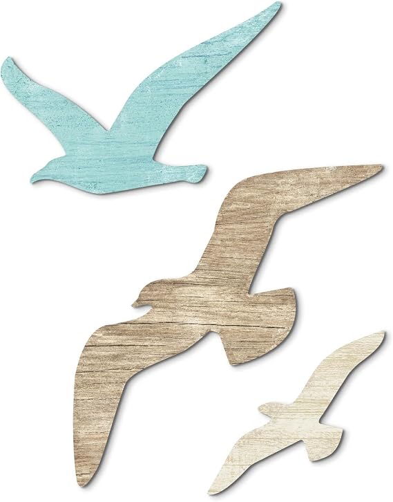 Amazon.com: Putuo Decor 3pcs Wood Seagull Wall Decor Wooden Beach Wall ...