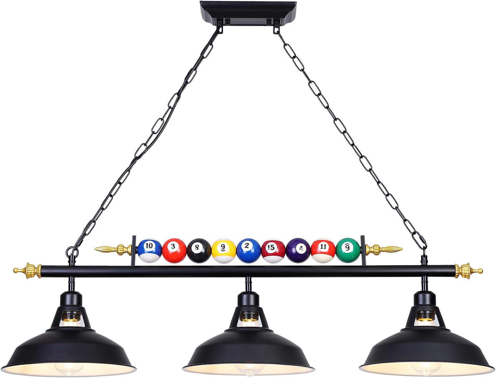 KEELED Pool Table Light with 3 Black Matte Metal Shades, Pendant Lights ...
