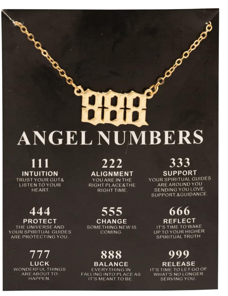 888 Angel Number BALANCE Gold Necklace and Quote Card : Amazon.co.uk ...