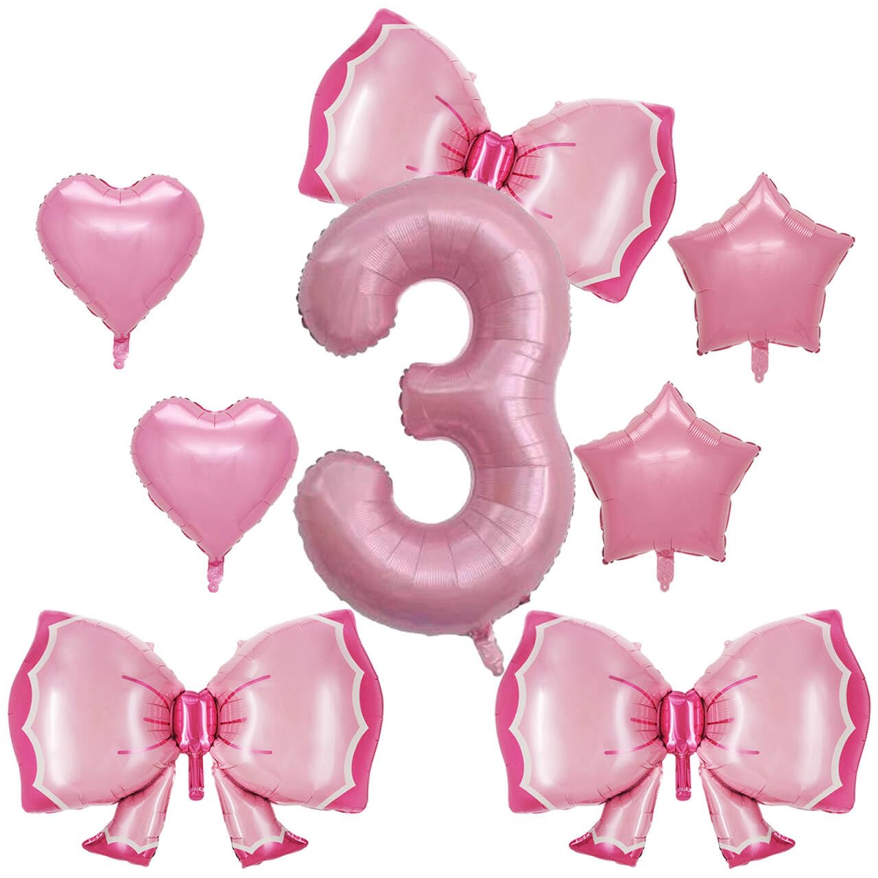 Snapklik.com : 8 Pcs Pink Bow Number 3 Balloons Pink Bow Party ...