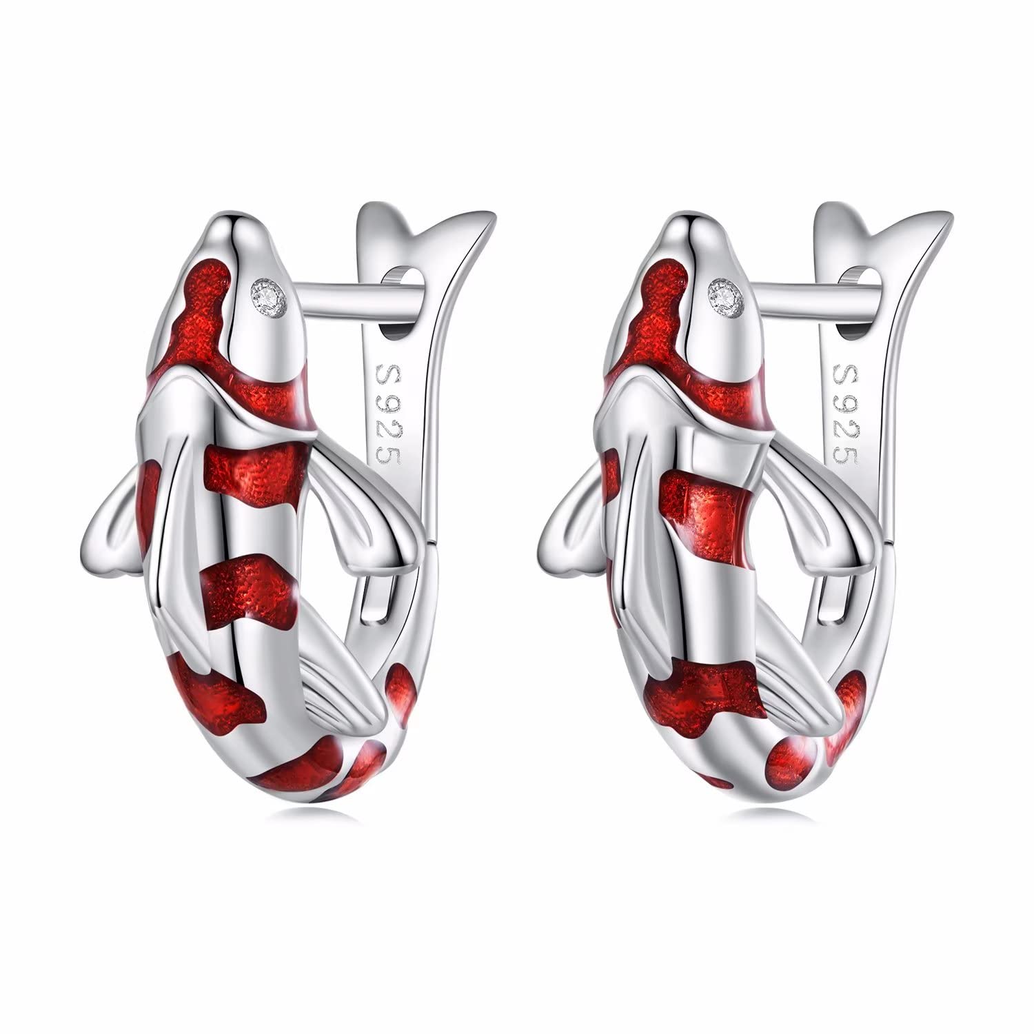 Amazon.com: Qings Koi Fish Hoop Earrings for Women S925 Sterling Silver ...