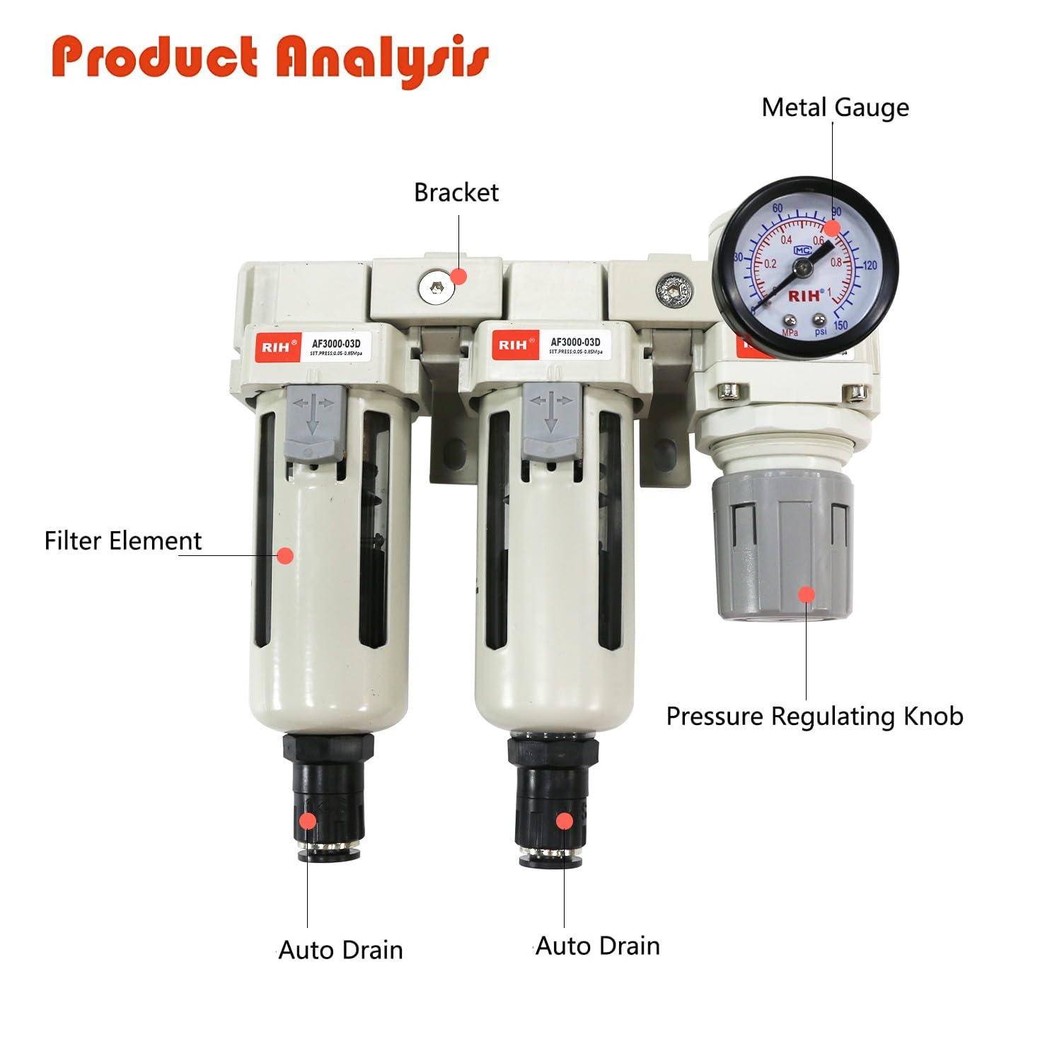 Snapklik.com : RIH Pneumatics 3/8 NPT Auto Drain Compressed Air Double ...