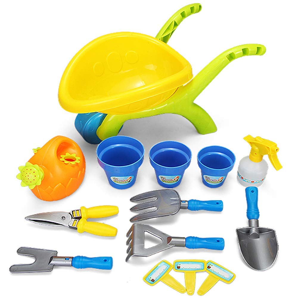 14 Pieces Kids Garden Wheelbarrow Play Set Sand Pit Beach Garden Tools ...